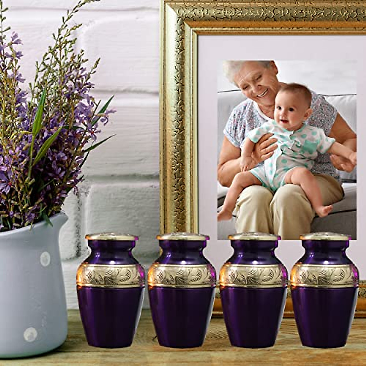 Purple Keepsake Urns for Human Ashes - Mini Urns Set of 4 with Premium Box & Bags - Purple Urns for Ashes - Honor Your Loved One with Small Cremation Urns - Perfect Funeral Urns for Adults & Infants
