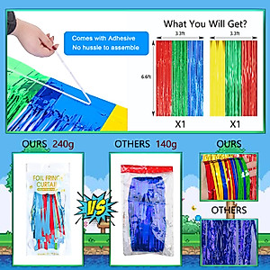 Super Bros Birthday Party Decoration, 2 Pack Red Green Blue Yellow 3.3 x 6.6ft Foil Fringe Curtains Tinsel Photo Booth Props Streamers Backdrop for Video Game Mario Theme Birthday Party Supplies