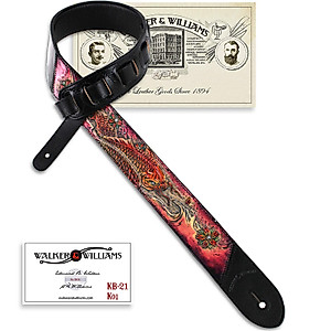 Walker And Williams KB-21 Black & Magenta Carved Grain Leather Strap W/Fire Koi Design