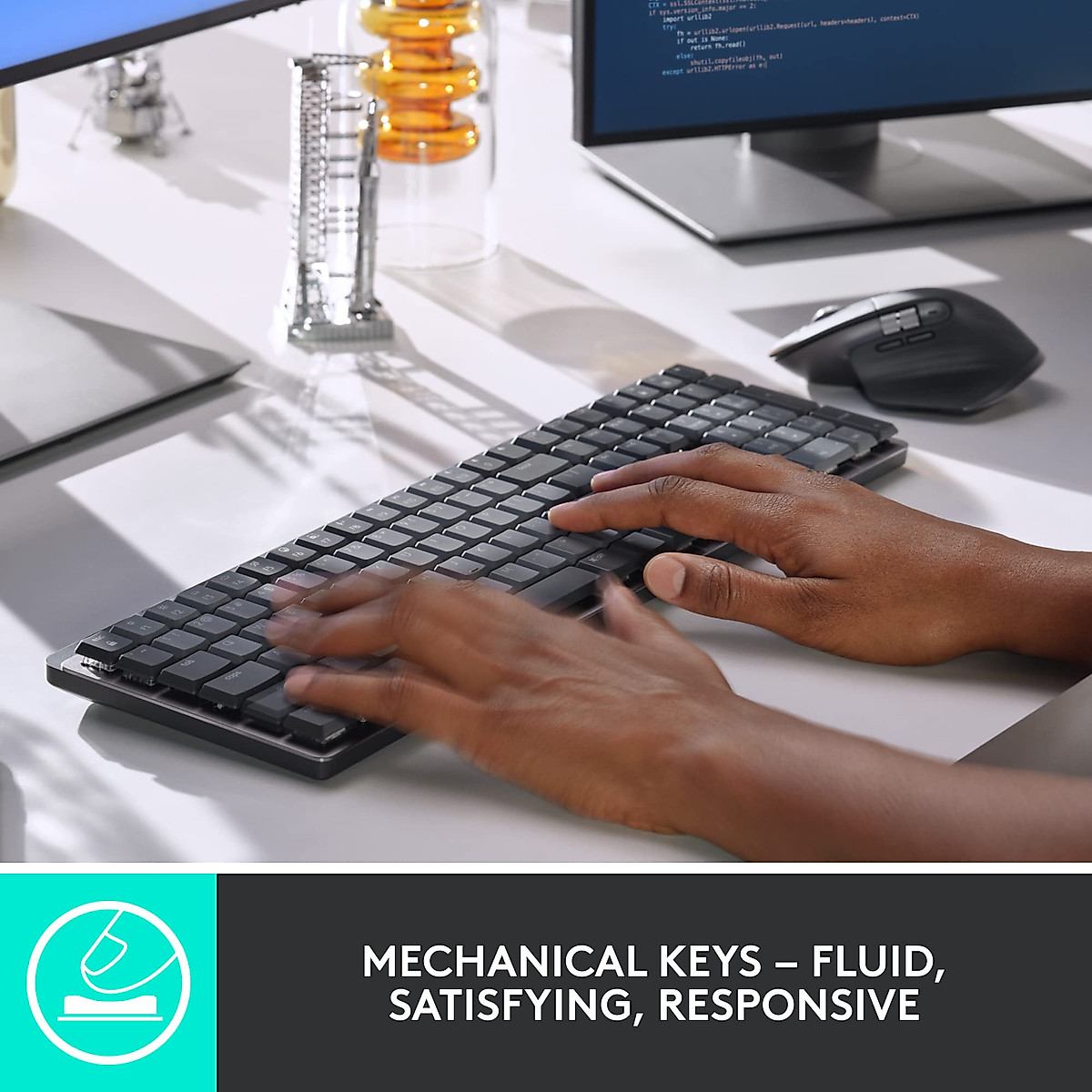 Logitech MX Mechanical Wireless Illuminated Performance Keyboard, Linear Switches, Backlit Keys, Bluetooth, USB-C, macOS, Windows, Linux, iOS, Android - With Free Adobe Creative Cloud Subscription