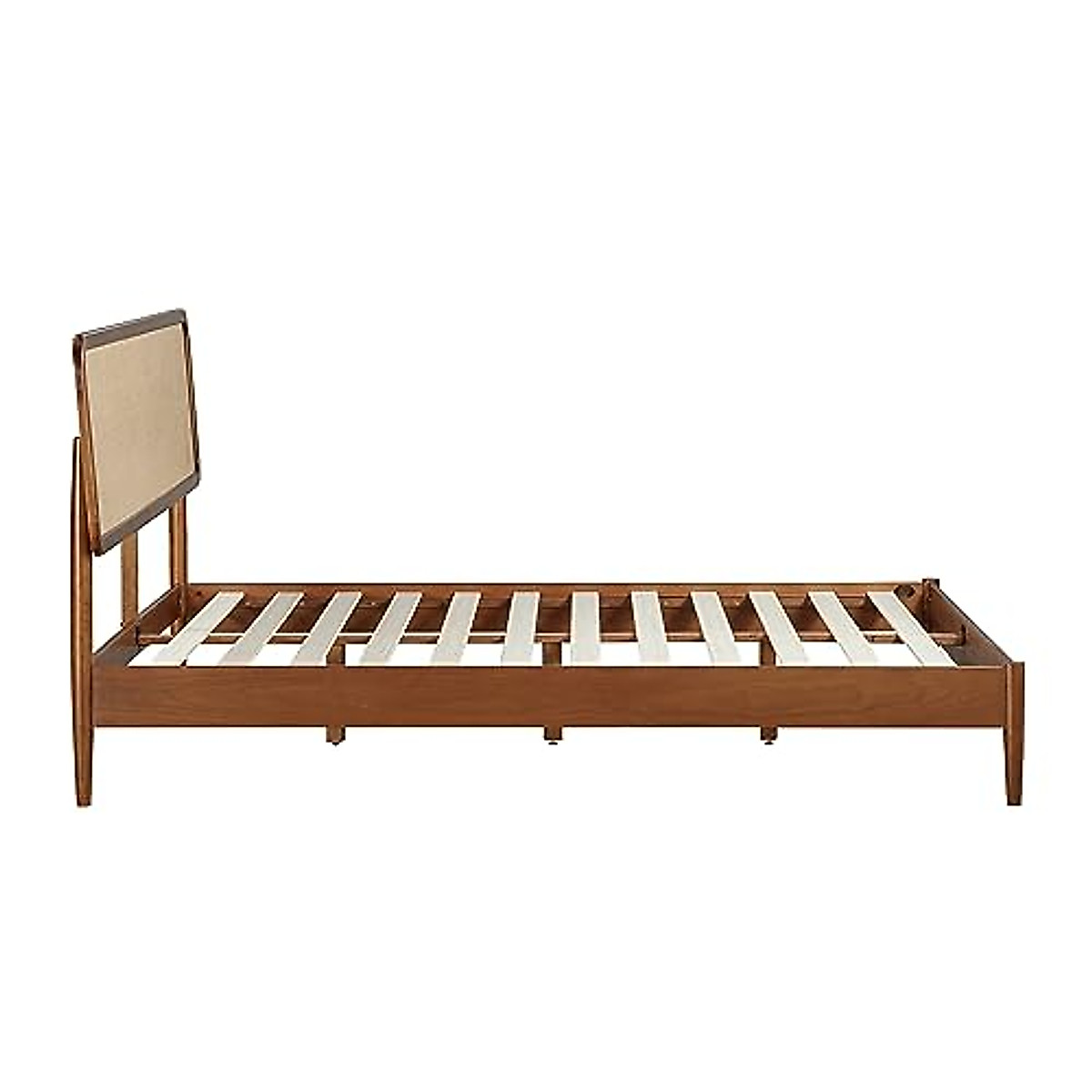 NTC Lupin Wooden Bed Frame with Headboard, Crafted from Walnut, Rubber Wood with Silent Slats and Wood Central Supports, 1000 Lb Capacity, Effortless Assembly, Queen - Dark Walnut