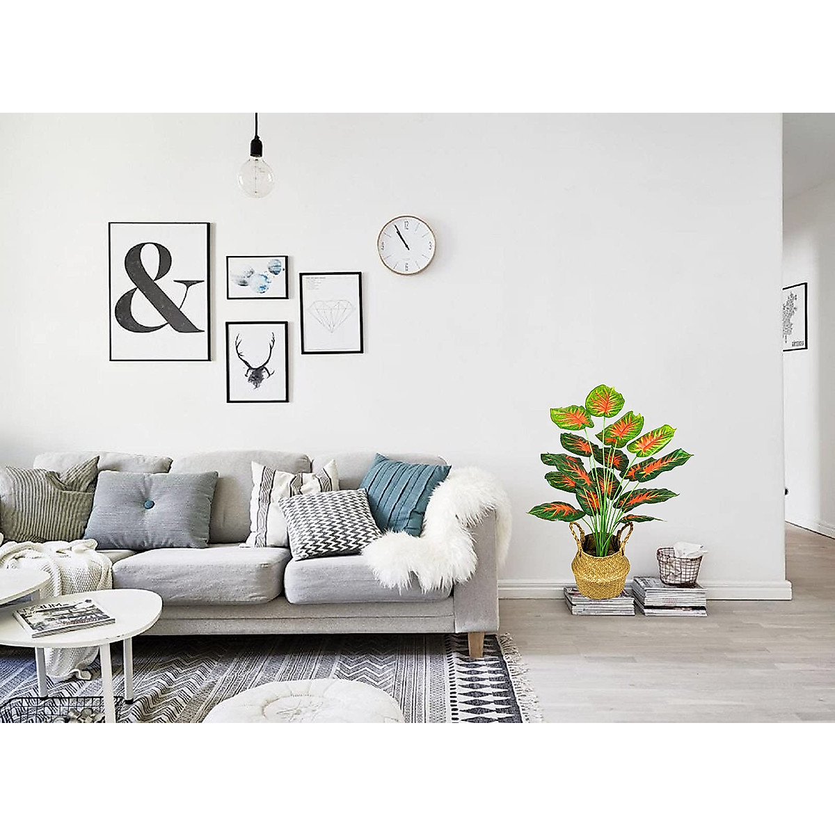 Rozwkeo Artificial Plants Fake Turtle Tree Leaves with Stems 29" Tall Faux Palm Tree Large Imitation Frond Monstera Leaf Tropical Plant Greenery Floral Jungle Party Home Outdoor Garden Decoration