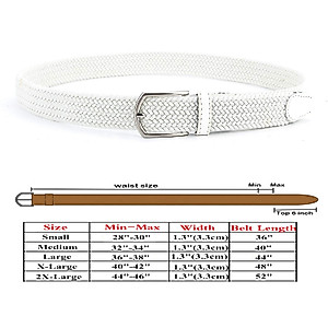 Braided Canvas Woven Elastic Stretch Belts for Men/Women/Junior with Multicolored (White, Medium/32-34" Waist)