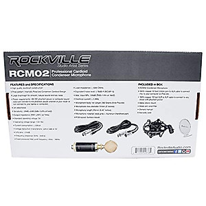 Rockville RCM02 Pro Studio Recording Condenser Microphone Mic+Metal Shock Mount, Black