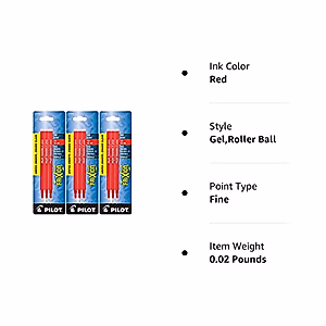 Pilot Gel Ink Refills for FriXion Erasable Gel Ink Pen, Fine Point, Red Ink, Total of 9(77332)