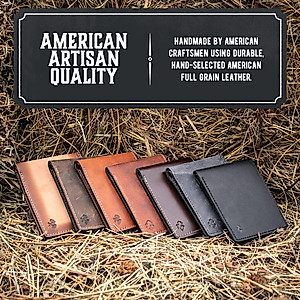 Main Street Forge Bifold Leather Wallet For Men | Made in USA | Mens Bifold Wallets | American Made | Tobacco Snakebite Brown