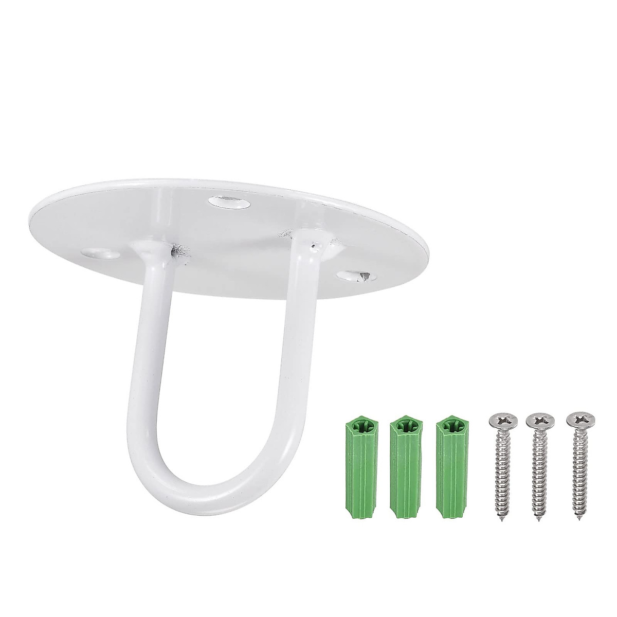 YOKIVE 2 Pcs Ceiling Hanging Hook, Wall Mounted U Shape Hook with Round Plate Hanging Plants, Great for Office, Home, Daily Use (White, 2.6x1.8-Inch)