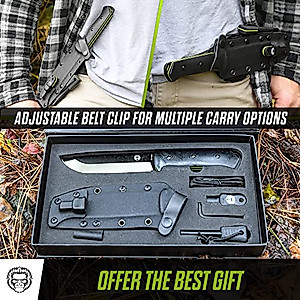 Survival Camping Knife | Fixed Blade Hunting Knife W Sheath | Gift Set For Him Knife with Fire Starter, G10 Scraper & Paracord | Bushcraft Outdoor Knife |Full Tang Tactical Survival Knife Kit (Black and Green G10 Liner)