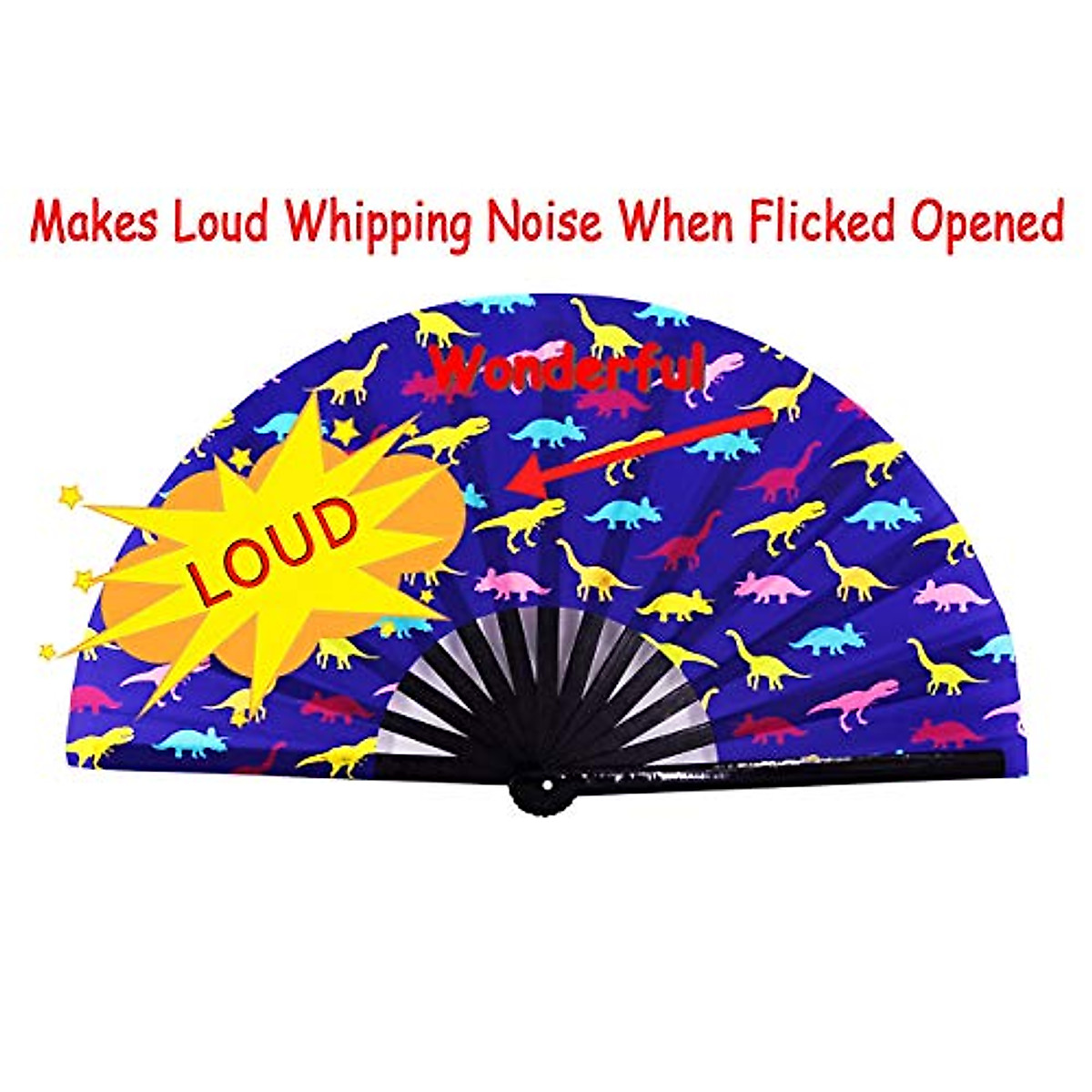 Amajiji Large Rave Folding Hand Fan for Men/Women, Chinease/Japanese Bamboo Hand Fan, Festival Accessories Performance Decoration Gift Dance Handheld Fan (Dinosaur)