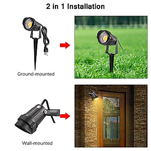 POWSTRO K 5w Lawn Flood Light, COB LED Floodlight Outdoor Led Spotlight for Garden, US Plug COB LED Lawn Light, Home Gardening Railing and Lawn Landscape Lighting, with Spike (Warm Light)
