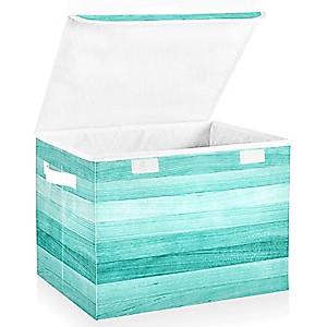 Turquoise Wood Print Storage Basket 16.5x12.6x11.8 In Collapsible Fabric Storage Cubes Organizer Large Storage Bin with Lids and Handles for Shelves Bedroom Closet Office