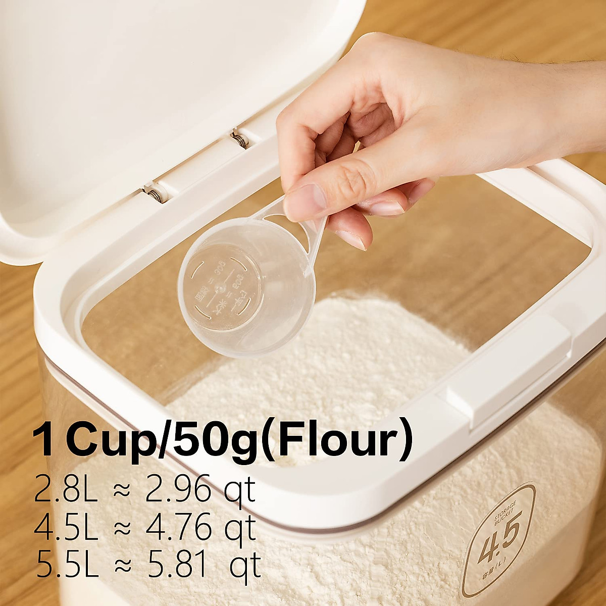 LivLab Flour Container - 5.5 L /5.81qt/5kg Large Flour Dispenser Keep Your Flour Fresh and Dry Easily with Kitchen Essential