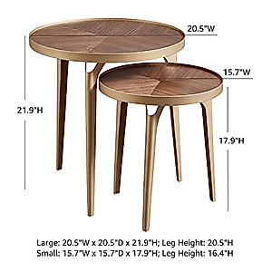 Amazon Brand – Rivet Mid-Century Nested Metal Side Tables, Set of 2, Brass/Walnut Finish
