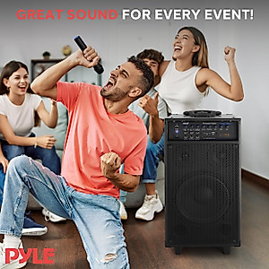 Pyle 800 Watt Outdoor Portable Wireless PA Loud speaker - 10'' Subwoofer Sound System with Charge Dock, Rechargeable Battery, Radio, USB / SD Reader, Microphone, Remote, Wheels - PWMA1090UI