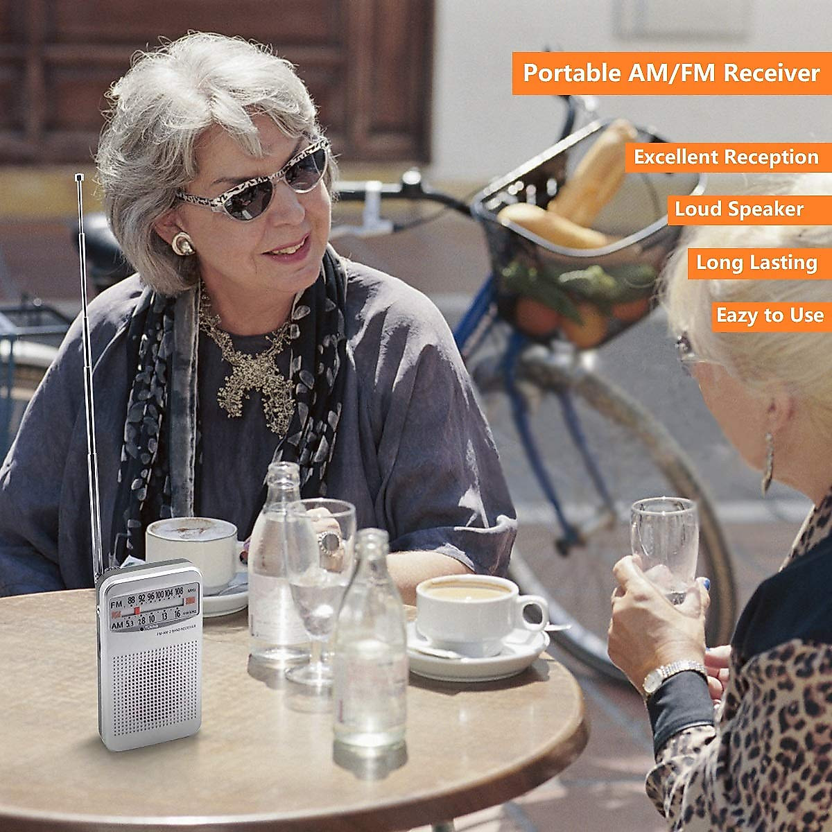 FUHONGYUAN AM FM Portable Pocket Radio, Compact Transistor Radios - Best Reception, Loud Speaker, Earphone Jack, Long Lasting, 2 AA Battery Operated (Silver)