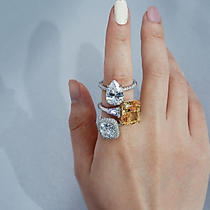 DIAMONBLISS Platinum clad Sterling Silver Cubic Zirconia Pear Cut Engagement Ring, Size 9