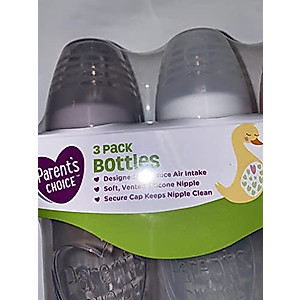 3 Pack Bottles Parent Choice BPA Free Dishwasher Safe Microwave Safe 0+ Months Slow Flow Purple White Pink (Girls)