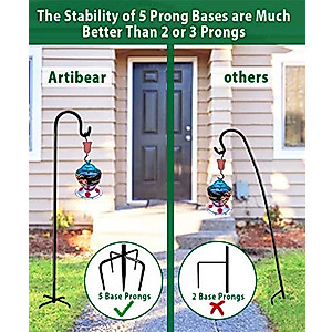 Artibear Adjustable Outdoor Shepherd Hook Stand with 5 Prong Base, 108 Inches Tall 3/5 in Thick, Shiny Black (1 Packs)