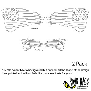 Road Rage Premium Vehicle Decals - Patriotic American Waving Flag Sticker 2 Pack- Car, Truck, Computer, Wall - White or Black 6 Year Premium Outdoor Vinyl (11x6 inch, Black)