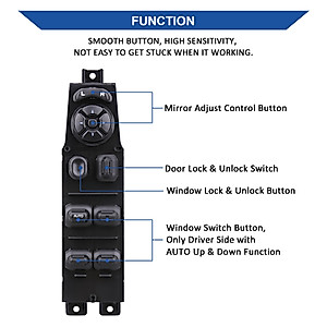 Master Power Window Switch and Bezel 56049805AB, Compatible with 2002-2009 Dodge Ram 1500 2500 3500, 2001-2004 Dodge Dakota, 01-03 Dodge Durango, 05-09 Dodge Sprinter, Replaces 68171680AA, 641-00653L