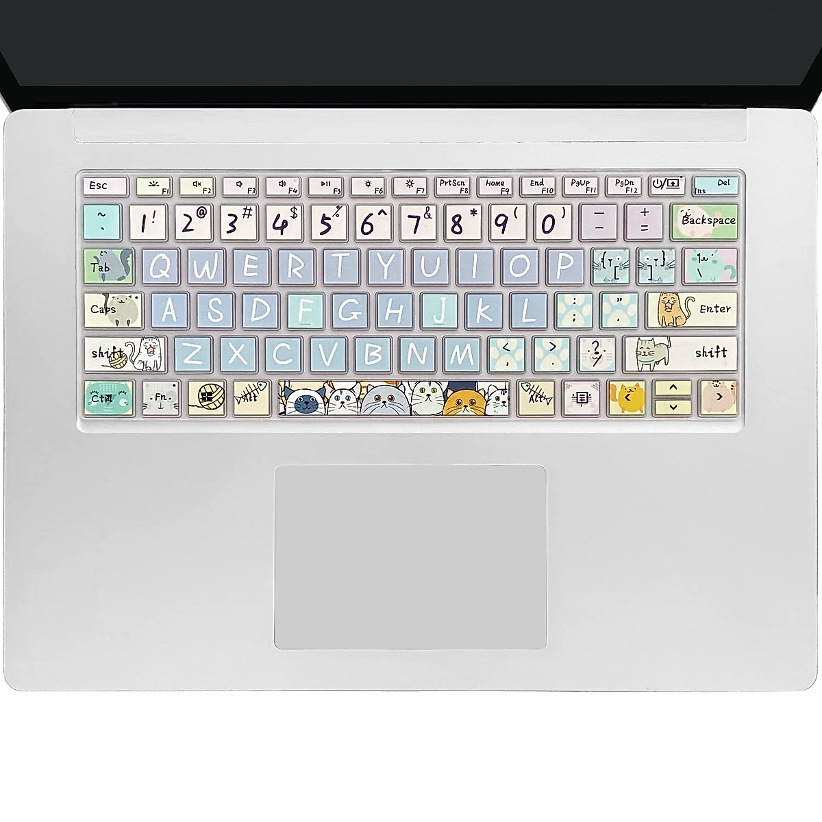 WSLUCKO Keyboard Cover Skin for Microsoft Surface Laptop 4 13.5 & 15 Inch and Surface Laptop 3 13.5'' & 15'', Cute Printing Waterproof Silicone Keyboard Protector,Cute Cat