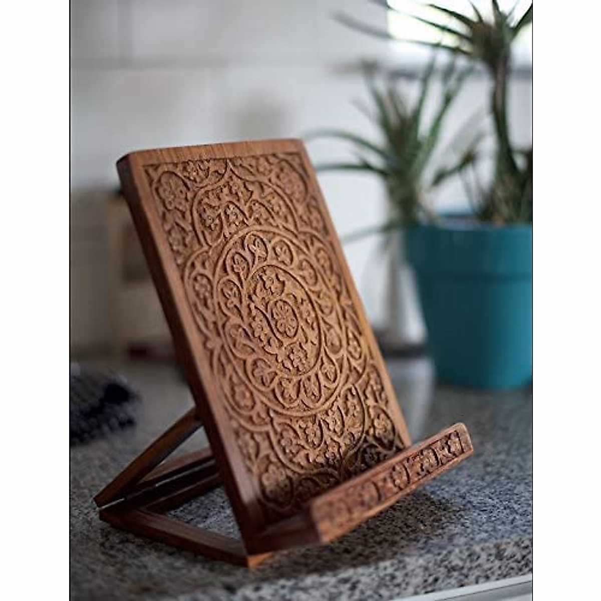 TrendBell Father's Day Gifts Wooden Cookbook Stand Wood Cookbook Holder, Adjustable Recipe Ipad Tablet Book Holder Stand for Kitchen Desk Reading Foldable Cooking Bookstands for Recipe, Magazine