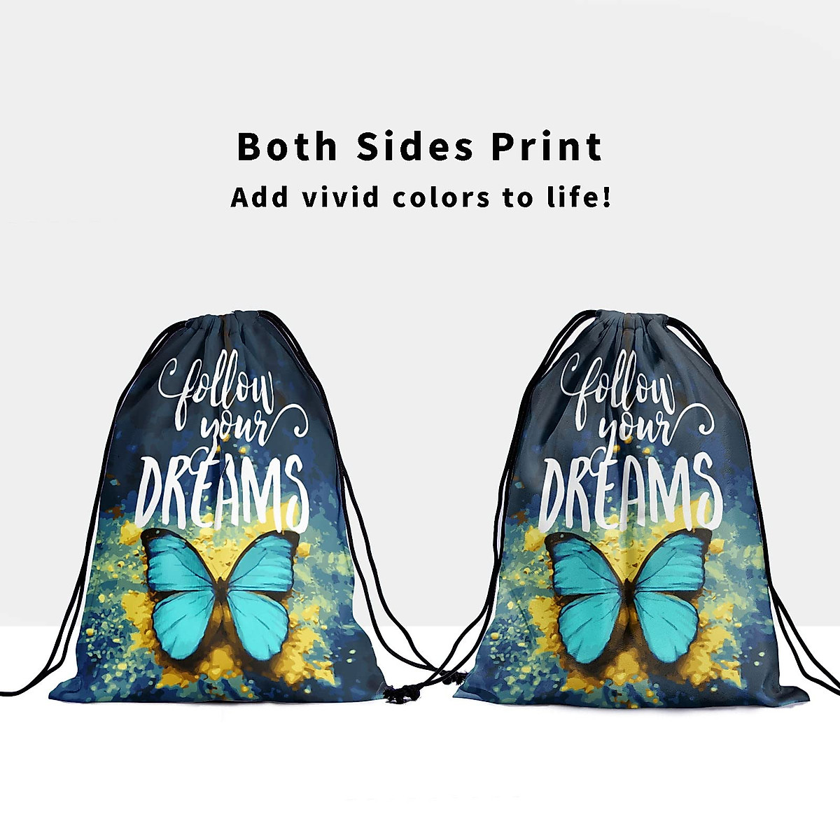 Follow Your Dreams Grip Bag - Blue Butterfly Gymnastics Grips Bag Watercolor Turquoise Yellow Drawstring Storage Bags Pouch Shoe Bags Adjustable Polyester Towel Bag
