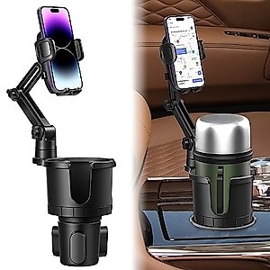 Cup Holder Phone Mount for Car with Expandable Base, 2-1 Phone Holder Car Cupholder Exptender Adapter for 10-40oz Drink Bottles, Mugs and Phone Holder for Car Fits All Smartphone