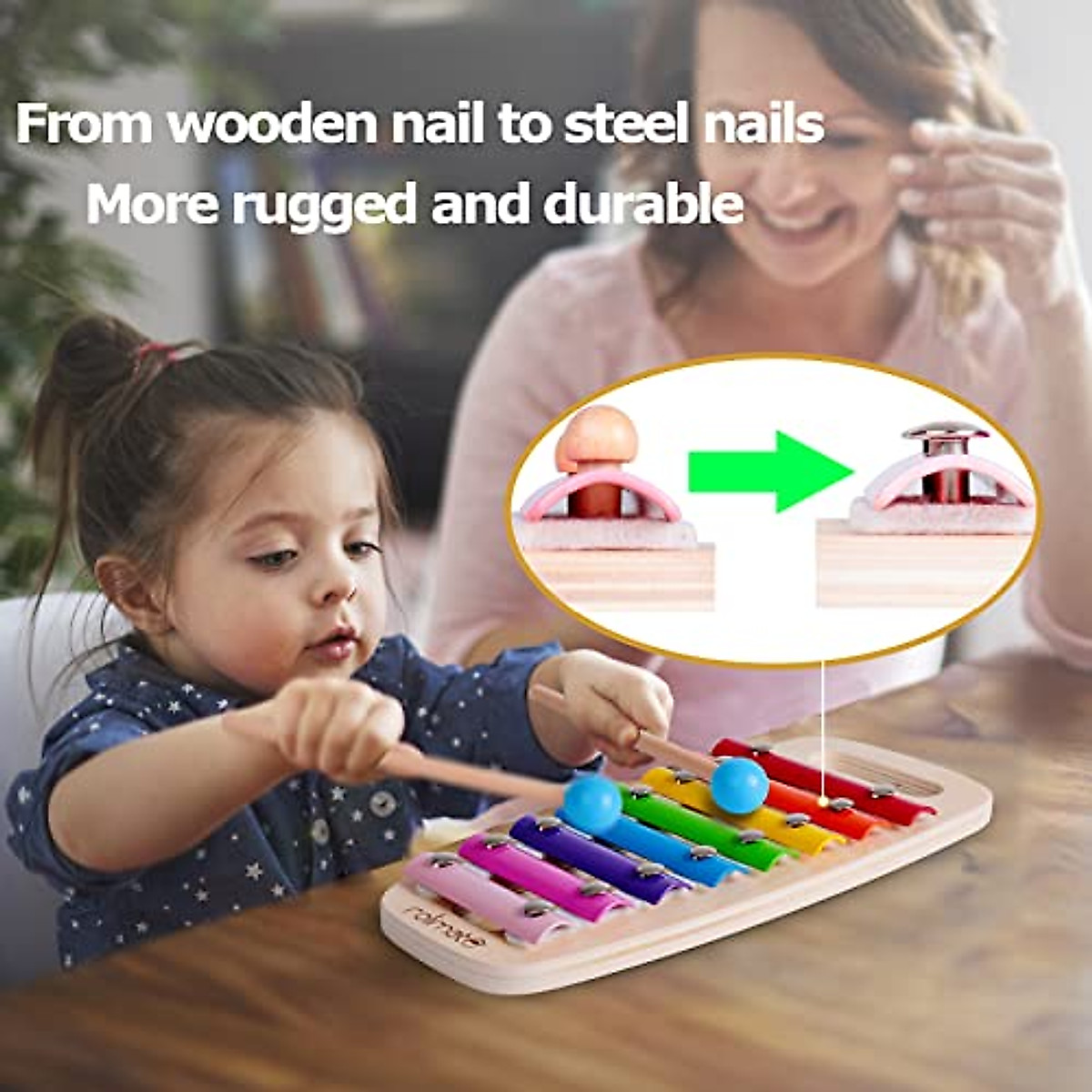 rolimate Hammering Pounding Toys Wooden Educational Toy Xylophone Shape Sorter, Birthday Gift for 1 2 Years Boy Girl Baby Toddler Kids Developmental Montessori Learning Block Toy Fine Motor (Classic)