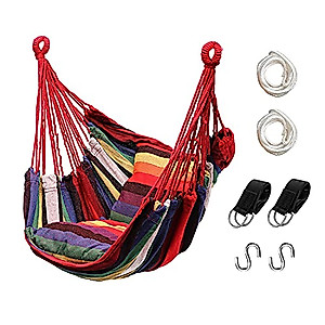 Hommtina Hammock Chair Hanging Rope Swing, Max 300 Lbs Hanging Chair with Pocket- Quality Cotton Weave for Superior Comfort & Durability Perfect for Outdoor, Home, Bedroom, Patio, Yard (Colorful)