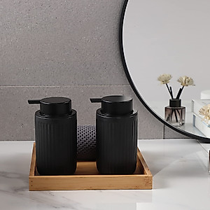 BSDISP Ceramic Foam Hand Dish Liquid Black Soap Dispenser for Bathroom, 12 oz Refillable Lotion Soap Dispenser with Black Pump, Modern Home Bathroom Decor