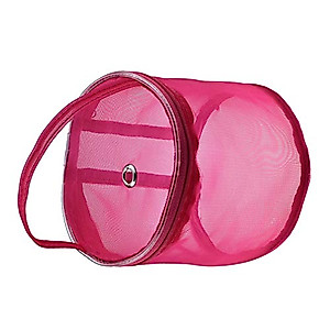 TOPBATHY Crochet Tote Bag Yarn Storage Bag Nylon Mesh Tote Bag with Handle Rosy