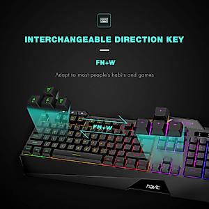 HAVIT Rainbow Backlit Wired Gaming Keyboard 104 Keys LED USB Ergonomic Wrist Rest Keyboard for Windows PC Gamer Desktop, Computer (Black) (Renewed)