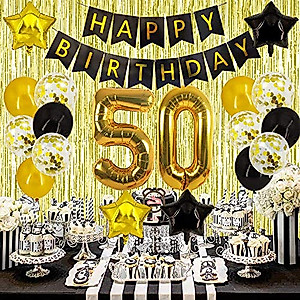 50th Birthday Decorations Gold 50 Balloons - Womens Happy 50th Birthday Decorations Gifts Banner Men Decorations Kit Party Supplies 50 Balloon Number
