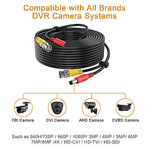 WILDHD [20AWG Cables] 100ft 8MP/4K BNC Cable All-in-One Siamese Video and Power Security Camera Cable, BNC Extension Wire Cord with 2 Female Connectors for All HD CCTV DVR Surveillance System(Black)