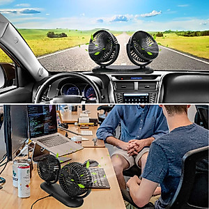 TriPole Car Fan Portable Dual Head Electric Vehicle Mounted USB 300 Degree Rotation Auto Cooling Fan 3 Speed Strong Wind Desk Fan for Dashboard SUV RV Truck Sedan Home Office
