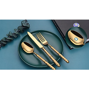 BLEWAR 5-Piece Vintage Gold-Plated Silverware Set for 1 - Elegant Flatware Cutlery Set 18/10 Stainless Steel Tableware Kitchen Utensil Dinnerware Set