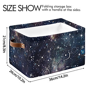 Planet Star Galaxy Space Storage Bin Canvas Toys Storage Basket Bin Large Storage Cube Box Collapsible with Handles for Home Office Bedroom Closet Shelves,1 pc