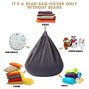 Tranqun 2 Pcs Bean Bag Cover Stuffed Animal Storage Bean Bag Chair Cover Soft Corduroy Stuffed Animal Bean Bag Storage for Kids Adults Indoor Bedroom Organizing Plush Toys(Dark Grey, 200L)