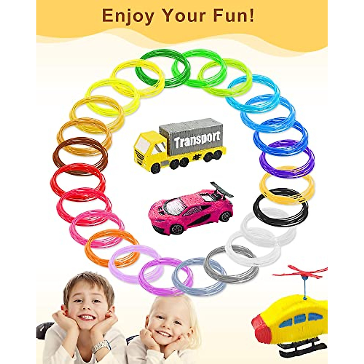 24 Colors 3D Pen PLA Filament Refills, 1.75mm Premium Printing Filament for 3D Printer/3D Pen, Each Color 10 Feet, Total 240 feet, with 2 Finger Caps by Vomika (24)