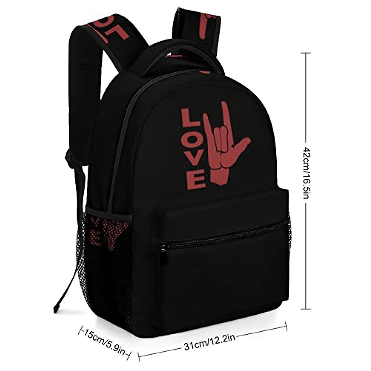 ASL I Love You Sign Language Laptop Backpack Fashion Shoulder Bag Travel Daypack Bookbags for Men Women