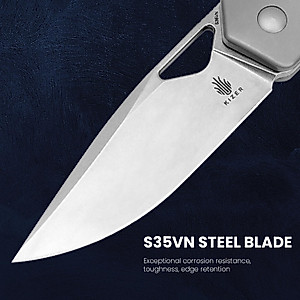 Kizer Militaw Pocket Knife 3.35 Inches Stonewashed S35VN Steel Blade EDC Knife, Titanium+Micarta Handle with 3D Pocket Clip, Ki3634A1