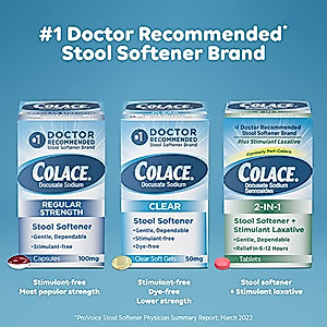 Colace Regular Strength Stool Softener 100 mg Capsules 60 Count Docusate Sodium Stool Softener for Gentle Dependable Relief