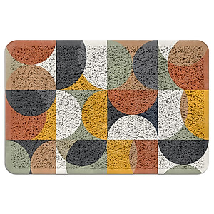 Fantasy Staring Mid Century Modern Outdoor Indoor Entrance Doormat Retro Orange Yellow Green Abstract Geometry Front Welcome Door Mats Inside Outside Rugs, Waterproof Non Slip and Durable 24" x 35"