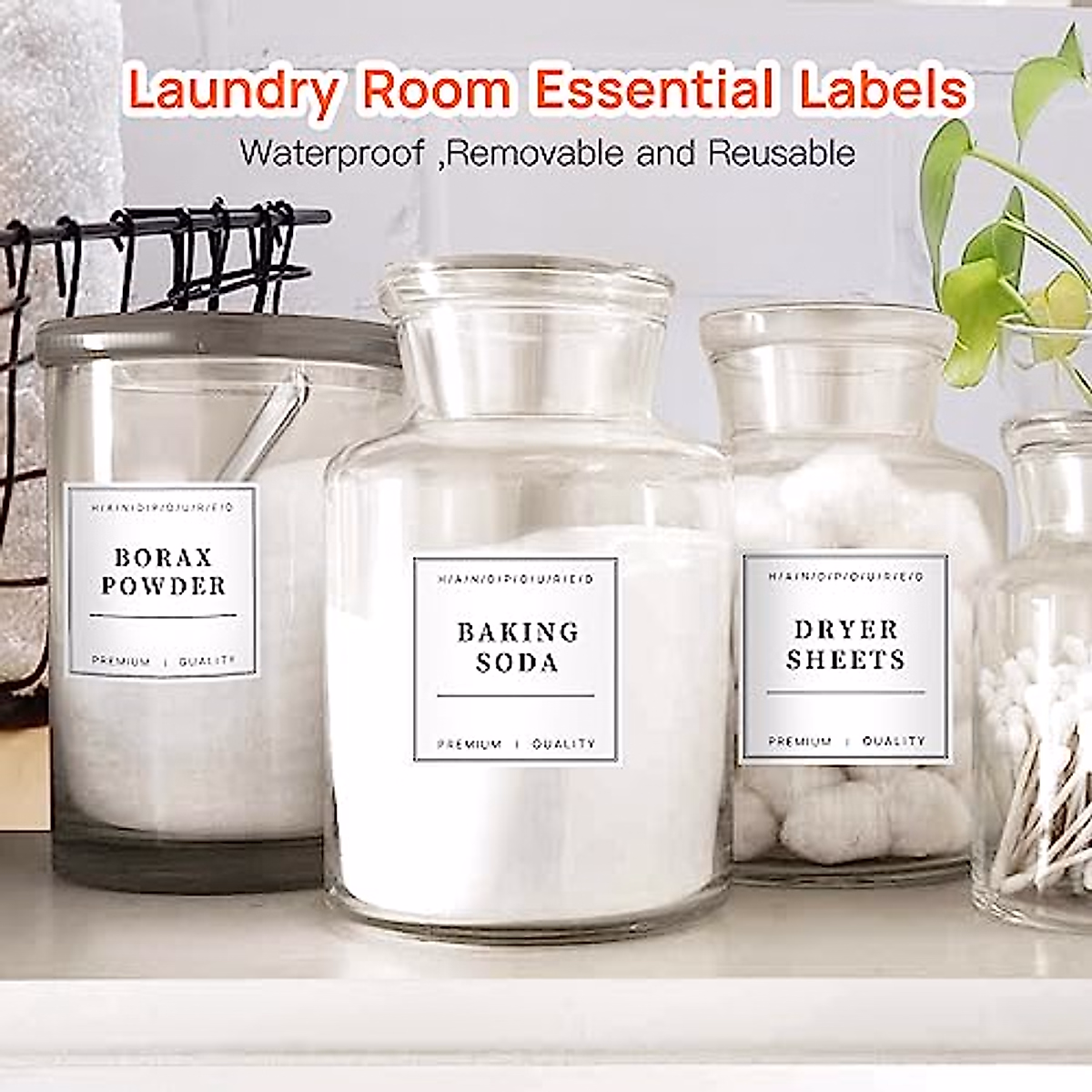 TESWEY Laundry Labels for Jars, Minimalist Laundry Room Labels Set, 18PCS PVC Laundry Room Labels for Organizing, Waterproof Labels for Laundry Containers Glass Jars, with DIY Blank Labels