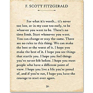 For What It's Worth - F. Scott Fitzgerald Quotes Wall Art - 11x14 - Book Quotes Wall Decor Is Perfect For Classrooms, Home Offices or Libraries - Vintage Book Posters Quotes Prints are Made in the USA