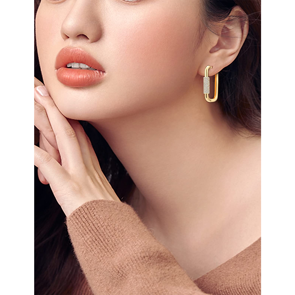 Richapex Chunky Hoop Earrings for Women 18K Gold Plated Fashion Gold Hoop Earrings Hypoallergenic Rectangle Thick Earrings with Cubic Zirconia