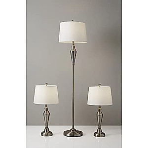 Adesso 1583-22 Glendale 3-Piece Floor Lamp Set, 59.5 in./25.5 in., 150W, Brushed Steel/White, 3 Antique Lamps