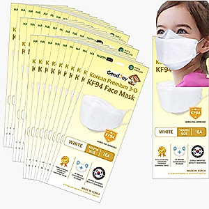 (Pack of 30) Premium 3D Disposable White Kids KF94- Face Mask, Youth Mask, Age 5-15 Old, 4-Layer Filters, Protective Nose Mouth Covering Dust Mask, Individual Packs, White Color, Made in Korea. (30)