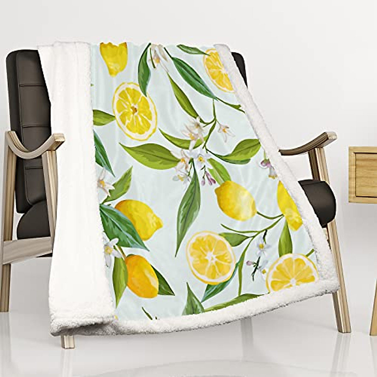 Throw Blanket Lemon Tree Flower, Cozy Fleece Blanket, Christmas Throws, Sherpa Blanket, Super Soft Blanket for Winter, Flannel Blankets for Bed Couch, Warm and Cozy Flannel Bedding Throws